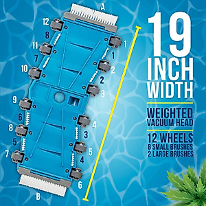 U.S. Pool Supply 19" Heavy Duty Weighted Flexible Concrete Swimming Pool Vacuum Head with Side Brushes and Metal EZ Clip Handle - Professional Commercial Grade - Faster Cleaning, Easier Debris Removal