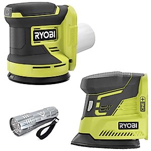 Buho Cordless Power Sander Accessory Bundle -18 Volt with Ryobi 5 Inch Random Orbit Sander Corner Cat Finish Sander Pocket Flashlight (Bare Tool Items No Battery Included)