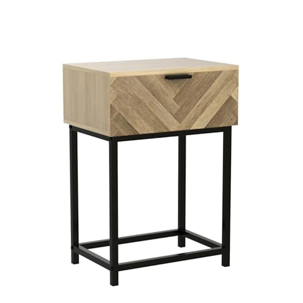 Masupu Nightstand,Bedside Tables with Storage Drawer,Tall Nightstand with Herringbone Pattern,Bedside Furniture,Small Side Table for Small Spaces, Bedroom, Living Room, Rustic Oak