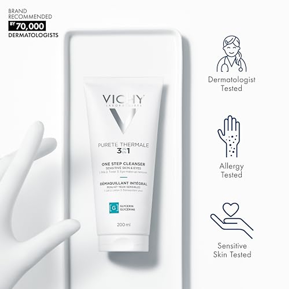 Vichy Pureté Thermale One Step Cleanser | Face Wash + Toner + Makeup Remover | No Rinse Required | Gentle Eye Makeup Remover | Suitable For Sensitive Skin & Contact Lenses | Non-Oily | Alcohol Free