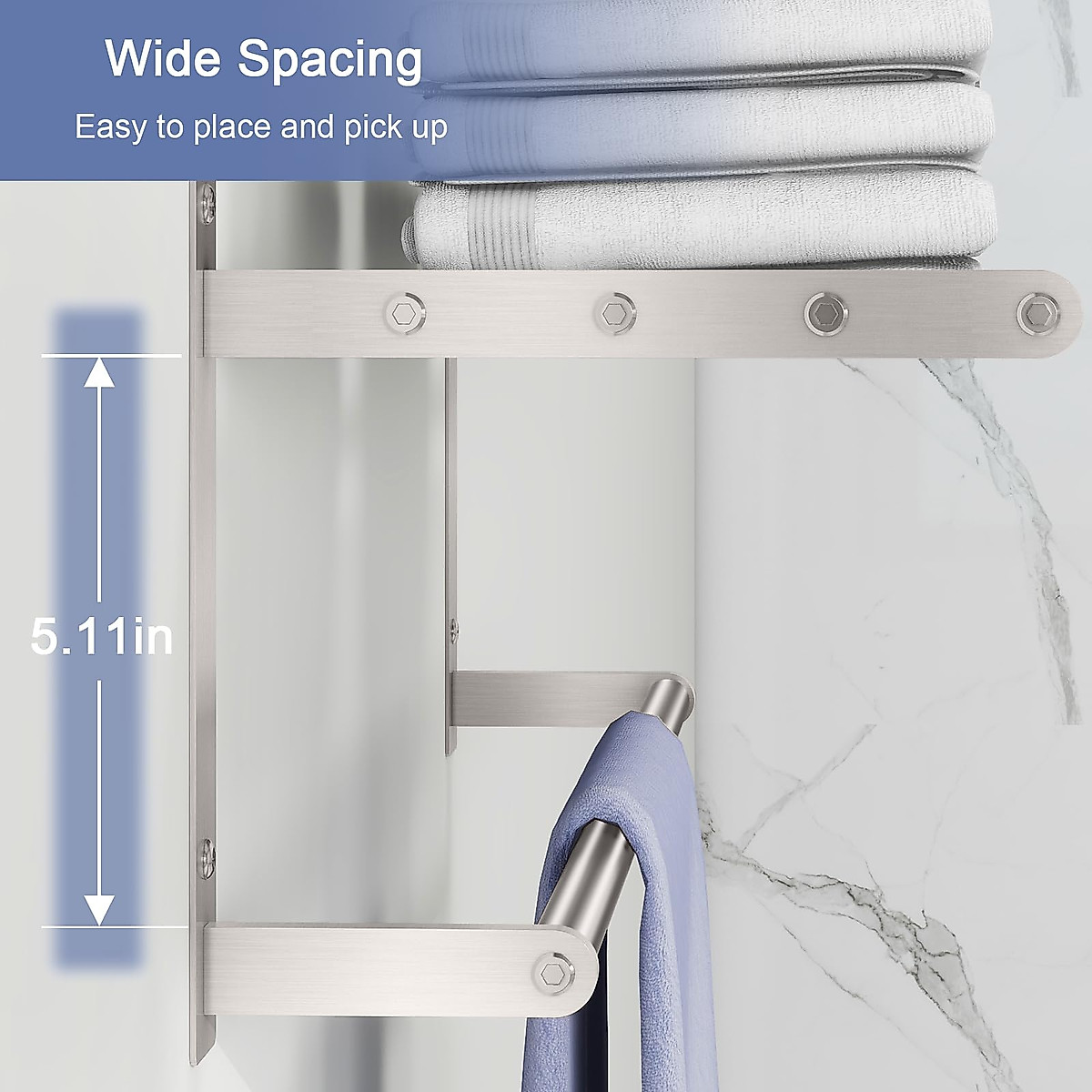 24 Inch Towel Racks for Bathroom, 2-Tire Bathroom Shelf with Towel Bar, Rustproof SUS304 Stainless Steel Wall Mounted Bath Towel Rack, Lavatory Bathroom Towel Storage Towel Holder - Brushed Nickel