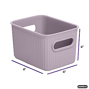 Superio Ribbed Collection - Decorative Plastic Open Home Storage Bins Organizer Baskets, Small Lilac Purple (1 Pack) Container Boxes for Organizing Closet Shelves Drawer Shelf 1.5 Liter