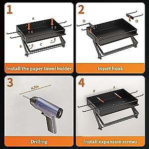 Lorbro Garage Paper Towel Holder, Paper Towel Holder Wall Mount with Shelf One Hand Tear, Garage Organization and Storage with 4 Detachable Hooks, Holds 50 lbs, for Quick Clean Station, Workshop