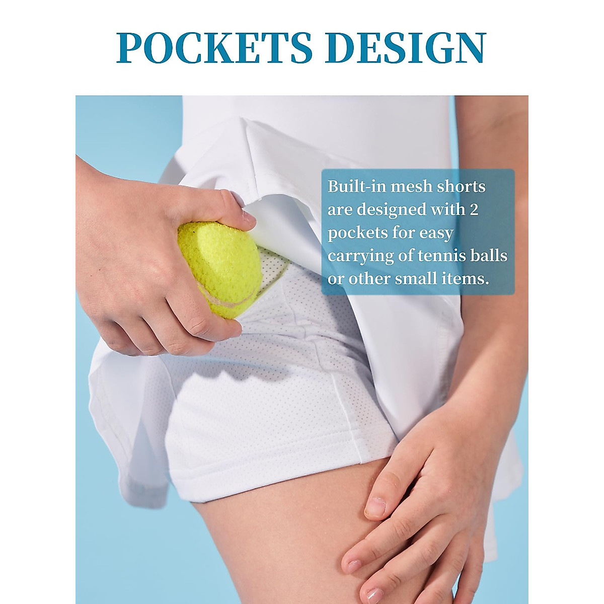 Soudittur Girls Tennis Skirt with Shorts Kids Golf Clothes High Waisted Toddler Athletic Skort with Pockets (L, White)