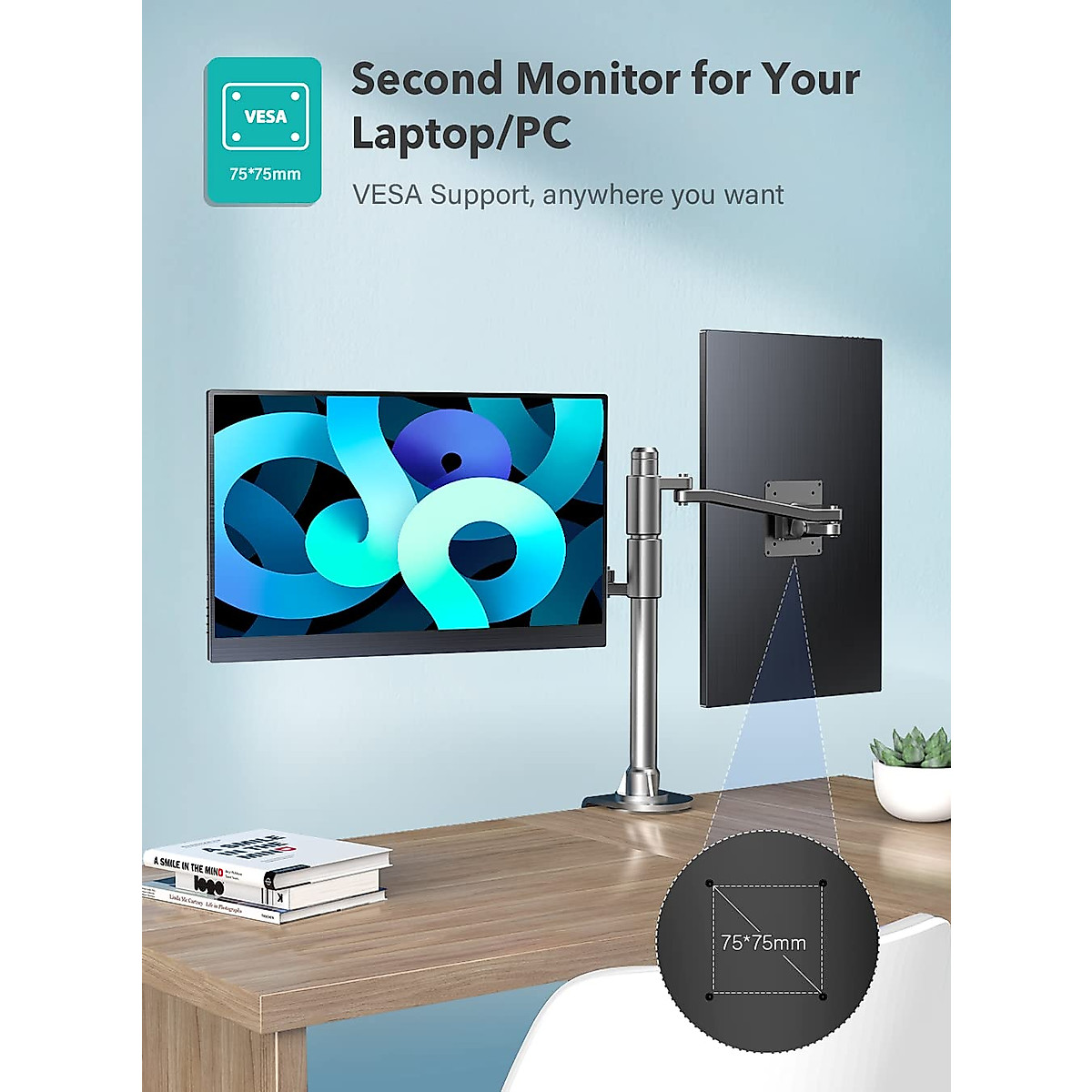 EVICIV Portable Monitor 17.3 Inch 2K 450cd/㎡ 2560X1440 100% sRGB HDR Lightweight Frameless Computer Monitor with VESA FreeSync Travel Monitor Extender Screen for Laptop PC Phone