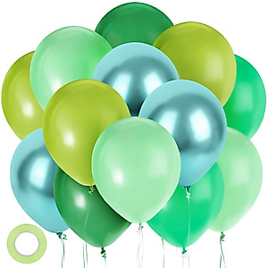 MCPINKY Green Balloons 12 Inches, 110PCS Light Green Large Latex Balloons with Ribbon for Birthday Baby Shower Christmas Green Jungle Forest Themed Party Decorations