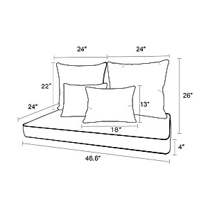 ARTPLAN Patio Deep Seating Loveseat Cushions All Weather Chair Outdoor Cushions Set of 5 for Patio Outdoor Furniture