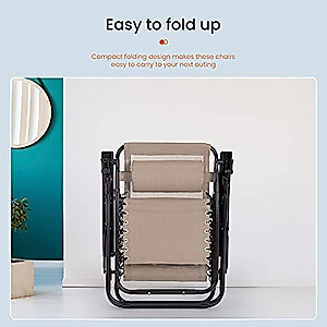 FDW Zero Gravity Chair,Zero Gravity Lounge Chair,1 Pack Folding Lawn Chair Adjustable Reclining Patio Chairs with Pillow and Side Table for Pool Yard with Cup Holder (Tan)