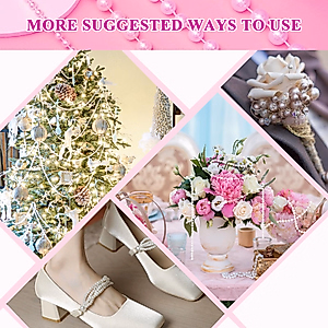 Towenm 4 Rolls 76 Feet Pearls String Garland, Faux Pearl Beads Roll Strand for Crafts, Artificial Pearls Chain Trim for Wedding Party Flower Valentine Christmas Decoration, 4mm 6mm 8mm 8+3mm, Ivory