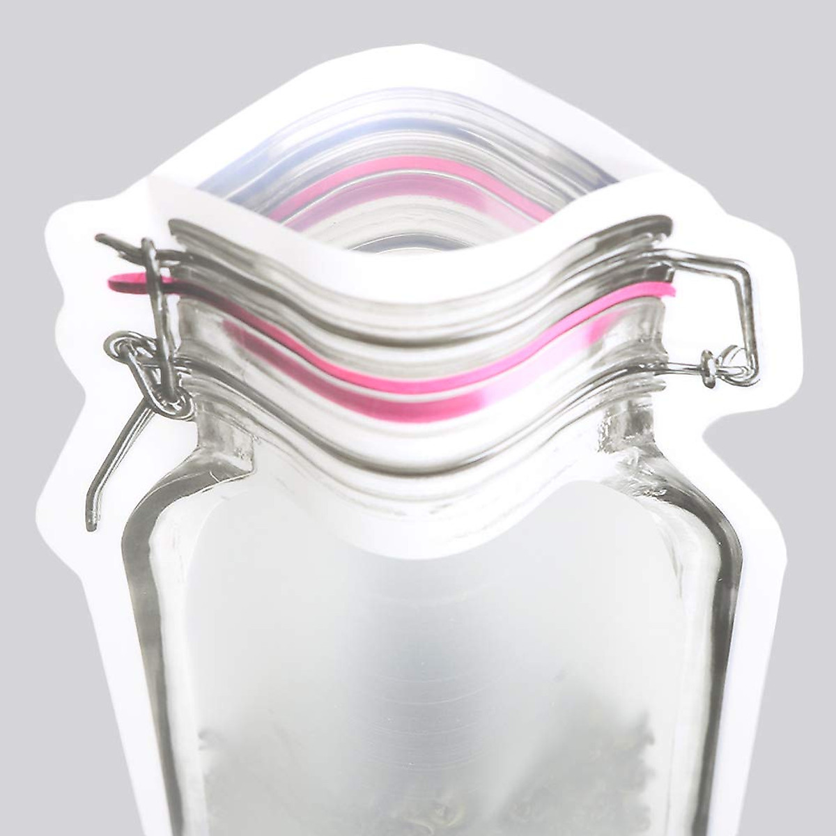 Pack of 100 Refillable FDA Compliant Translucent Mason Jar Design Snack Storage Stand-Up Zip Seal Pouch (Red, 3oz)