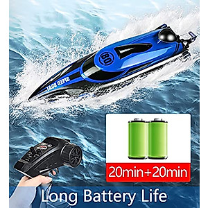HONGXUNJIE 2.4Ghz RC Boat- 22+ MPH High Speed Remote Control Boat for Adults and Kids for Lakes and Pools with 2 Rechargeable Batteries, Low Battery Alarm, Capsize Recovery (Blue) Age 14+