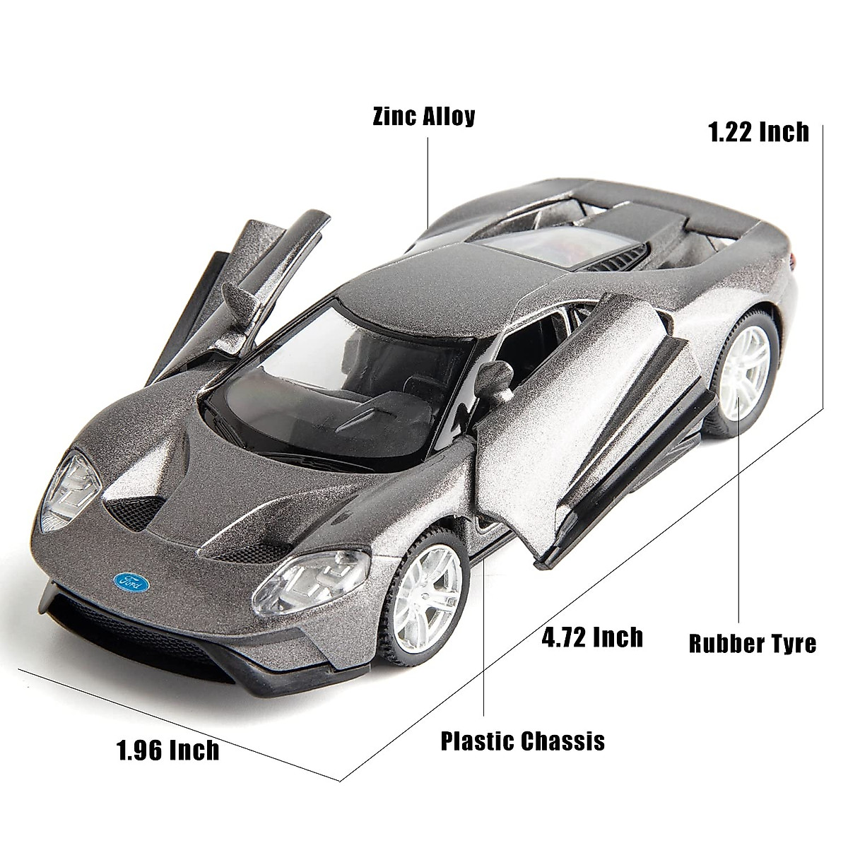 RMZ City 1:36 Scale Diecasting Alloy Car Model Ford GT Toy Car, Pull Back Vehicles Toy Car for Toddlers Kids Boys Girls Gift Gray