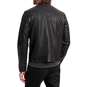 John Varvatos Star USA Men's Band Collar Leather Jacket, Black, X-Large