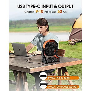 DOWILLDO 20000mAh Battery Operated Portable Fan - Rechargeable Outdoor Camping Fan with LED Lantern, Personal Cooling Fan for Bedroom with Cold Air, Table Fan for Travel, Hiking, Fishing, Picnic