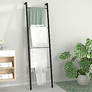 Pickpiff Black Metal Blanket Ladder - Free Standing Wall Leaning Ladder Towel Rack for Decorative Bathroom, Living Room, Kitchen, Holder for Towels, Blankets, Throw Blankets, Quits(4-Tiers, Black)