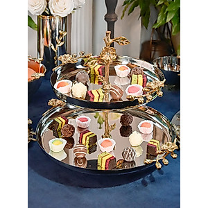 Serene Spaces Living Orchid Stem Two Tiered Serving Stand, Stainless Steel Display Tray for Fruits, Cookies, Macarons, Cakes, Pastry, Appetizer, 12" Tall, Tiers- 10" & 12.5" Diameter