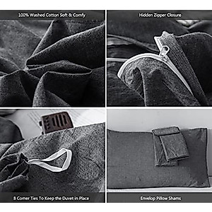 MooMee Bedding Duvet Cover Set 100% Washed Cotton Linen Like Textured Breathable Durable Soft Comfy (Dark Grey, King)