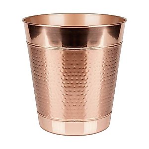 nu steel Copper Hudson Decoration Collection Wastebasket Small Round Vintage Trash Can for Bathroom, Bedroom, Dorm, College, Office, 10" X 10" X 10.8", Hammered Finish