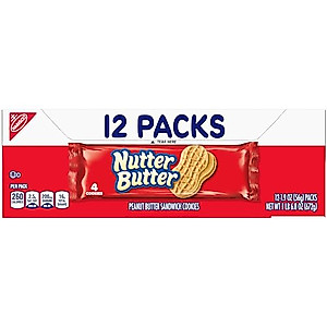 Nutter Butter Peanut Butter Sandwich Cookies, 4 Boxes of 12 Packs (4 Cookies Per Pack)