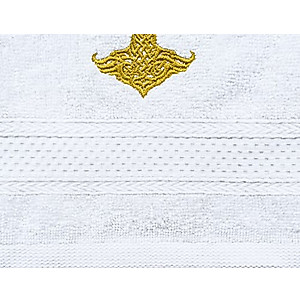 VoYa - Luxury Embroidered Turkish Cotton - 13” × 13” SWashcloth for Bathroom, Kitchen, Hotel, Spa, Gym -White