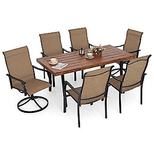 Anmutig Patio Acacia Wood Dining Table for 6 Persons, Large Rectangular Dining Table with 1.6" Umbrella Hole, Farmhouse Style Indoor Outdoor Dining Furniture for Yard Deck Lawn