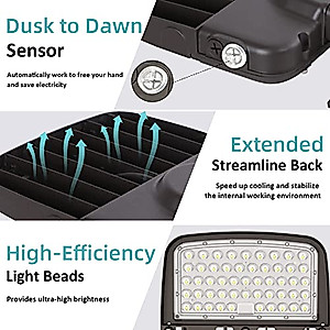 Cinoton 150W LED Parking Lot Lights, 19500LM 5000K Daylight Street Light with Dusk to Dawn Photocell, Ip65 Shoebox Light with Adjustable Arm Mount, 100-277V, Dimmable, ETL Listed, Power Tunable 1-Pack