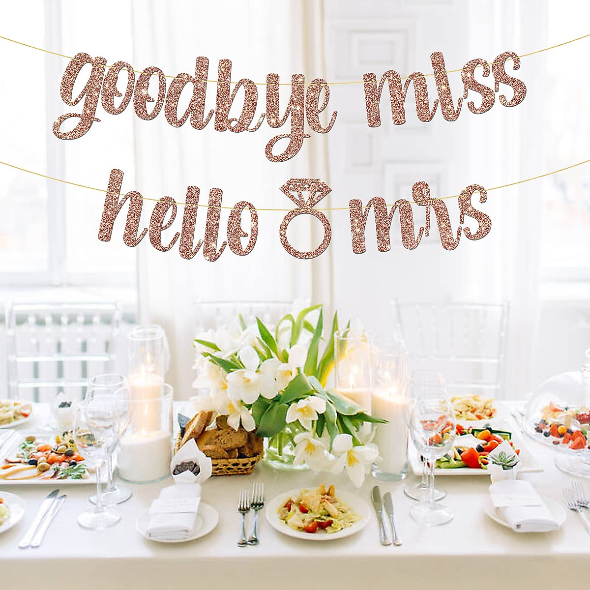 Belrew Goodbye Miss Hell Mrs Banner, Engagement Party Decor, Bridal Shower, Wedding Bride to Be Party Decoration Supplies, Glittery Rose Gold