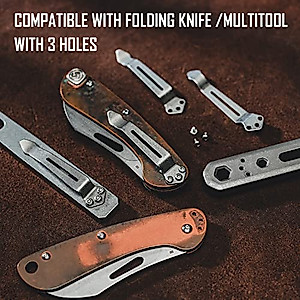 KeyUnity KA23 Deep Carry Pocket Clip, 3 Hole Pocket Clip Replacement for Knife & Multitool, Stainless Steel, Pack of 3