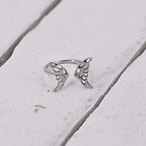 LEMON GRASS Open Butterfly Band Ring in Sterling Silver | Women's Adjustable Cutout Butterfly Ring | Gold Statement Stackable Minimalist Ring for Sister Gift