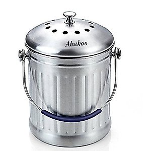 Abakoo Compost Bin 1.8 Gallon Stainless Steel - Abakoo 304 Stainless Steel Kitchen Composter - 2 Charcoal Filter, Indoor Countertop Kitchen Recycling Bin Pail
