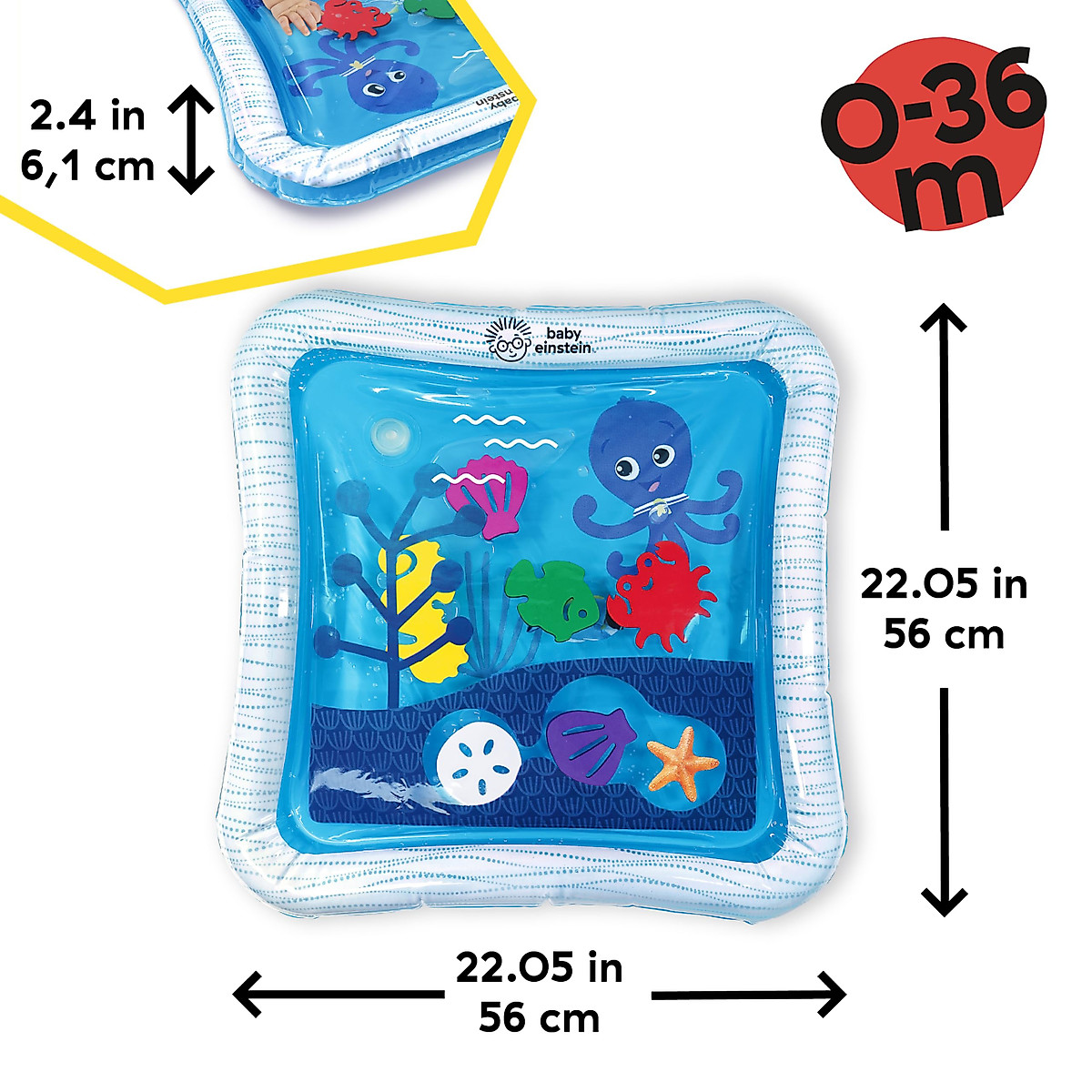 Baby Einstein Octopus Water Play Mat - Safety Fill Line, Tummy Time Activity & Sensory-Toy for Babies Newborn and up, Blue