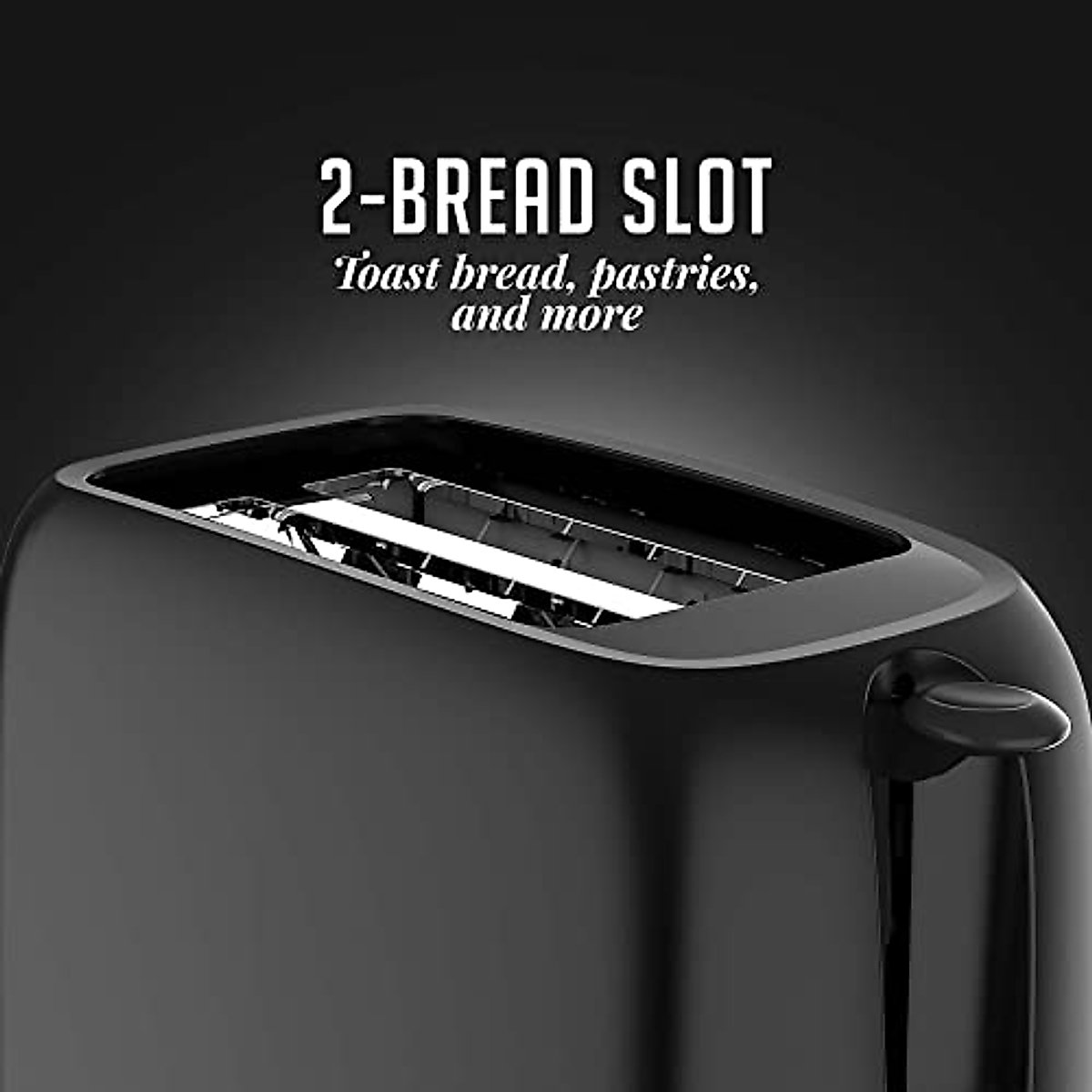 Ovente Electric 2-Slice Toaster Machine, 700W with 6-Shade Toast Setting, Removable Crumb Tray, Compact and Easy to Use, Perfect on Kitchen Countertop for Toasting Bread, Bagel & Waffle, Black TP2210B