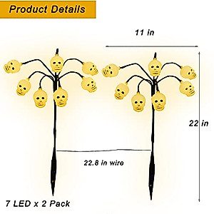 Elnsivo 14 LED Halloween Light Up Skeleton Skull Garden Stake Lights,2 Pack 8 Lighting Modes Outdoor Halloween Pathway Lights Lighted Skull Stake for Yard Lawn Outside Haunted House Party Decor