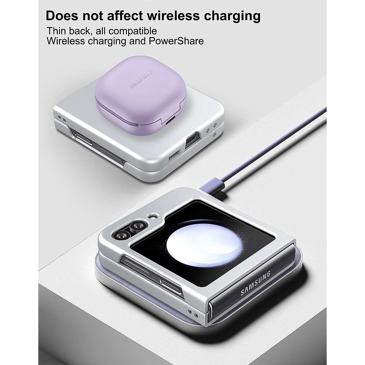 Eastcoo Slim Fit Galaxy Z Flip 5 Case, [Hard PC Back] [Frosted Feel] [Wireless Charging Support] Lightweight Shockproof Case Cover for Samsung Galaxy Z Flip5 (2023), Silver