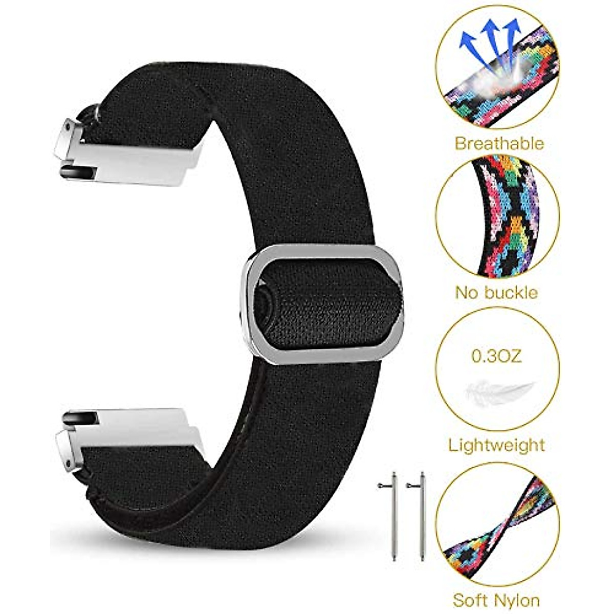 Compatible for Motast 1.69" Smartwatch Band, 20mm Watchband Stretch Nylon Adjustable Replacement Strap Compatible for Motast Smartwatch 1.69" / MuGo P36A Smartwatch / AGPTEK 1.69" Smartwatch / Rinsmola 1.69 Smartwatch (Black)