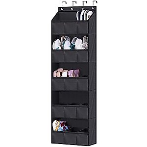 AOODA Over The Door Shoe Organizer Storage, Holds 15 Pairs Hanging Shoe Rack for Door with Large Deep Pockets, Narrow Door Shoe Holder for Closet Wall with 4 Hooks, Black
