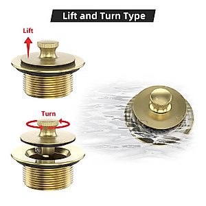 Brushed Gold Bathtub Drain Bath Tub Trim Set Conversion Kit Assembly, All Brass Lift and Turn Twist Tub Drains Replacement Trim Kit with Two-Hole Overflow Faceplate