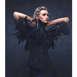 L'VOW Black Feather Shrug Cape Raven Crow Shawl Collar Maleficent Halloween Black Swan Costumes for Women(Black003)