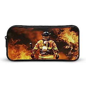 Fireman in Fire Pencil Case Pencil Pouch Coin Pouch Cosmetic Bag Office Stationery Organizer