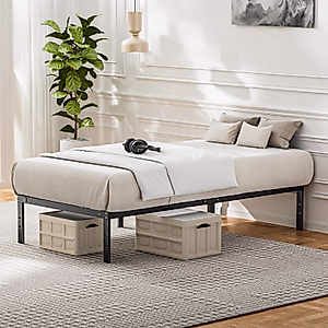 DUMOS Bed Frame - Twin Size Metal Platform Bed Frame Mattress Foundation with Steel Slat Support, No Box Spring Needed, Storage Space Under Frame, Easy Assembly, Black