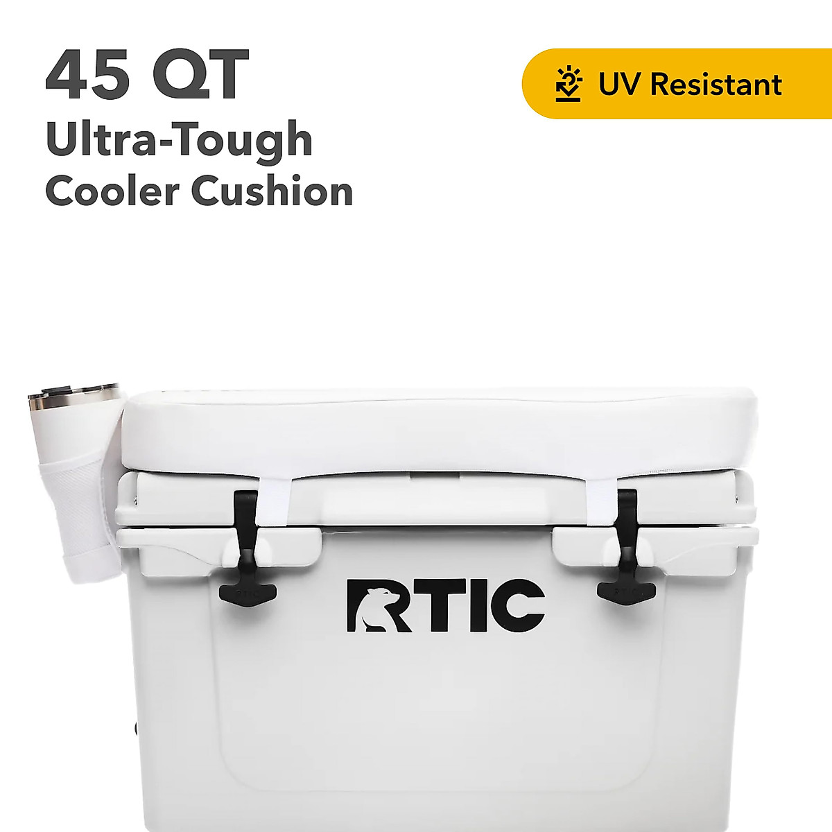 RTIC Cooler Seat Cushion Compatible Hard Coolers, Great for Family Travels, Boating Or Hunting, Easy Clean Vinyl, Buckle Fastening and Anti Slip, 45