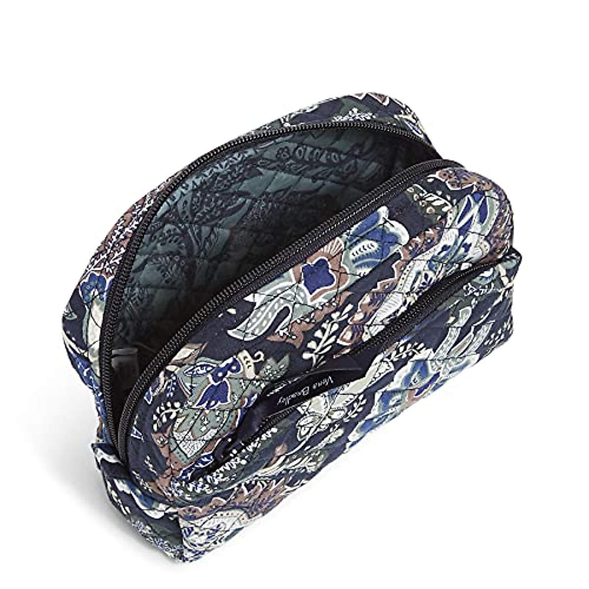 Vera Bradley Women's Cotton Medium Cosmetic Makeup Organizer Bag, Java Navy Camo - Recycled Cotton, One Size