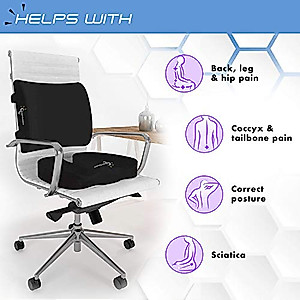 Lifestyle Memory Foam Seat Cushion and Lumbar Back Cushion Combo, Gel Infused Ventilated, Orthopedic Design for Coccyx Tailbone Pain and Sciatica, Perfect for Office Chair (Black)