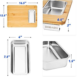 DOBADN Bamboo Cutting Board for Kitchen Meal Prep & Serving - Wood Chopping Board Cheese Charcuterie Chopping Block with Stainless Steel Container, Juice Grooves and Non-Slip Support Feet 16.5"x12.5"