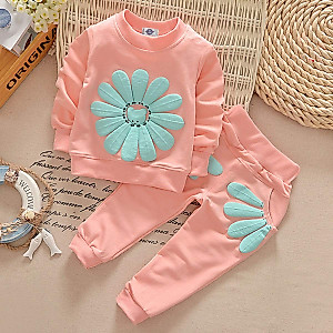Avidqueen Toddler Baby Girls Sunflower Clothes Set Long Sleeve Top and Pants 2pcs Outfits Fall Clothes (Age(2T), Pink)