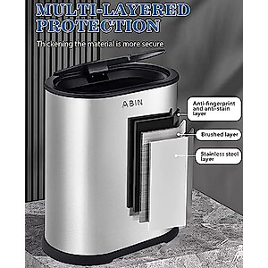 IRISVO Bathroom Trash Can with Press Top Lid, 2.1 Gallon Small Slim Trash Can, Stainless Steel Narrow Garbage Can Wastebasket Trash Can,Removable Liner Bucket Trash Bin for Bathroom,Bedroom(Silver)