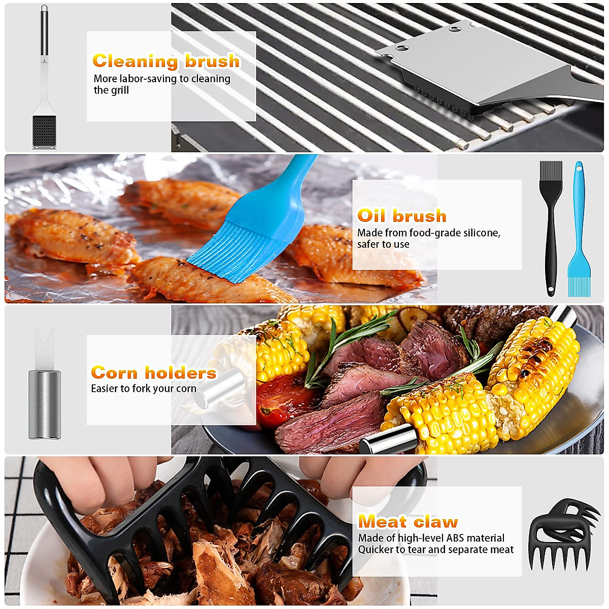 Morole Grill Accessories, Premium 75PCS Stainless Steel Grill Tools with Spatula, Grill Tongs and Cleaning Brush, Durable Grill Set for Outdoors Camping and BBQ, Ideal BBQ Accessories Gift Set for Dad