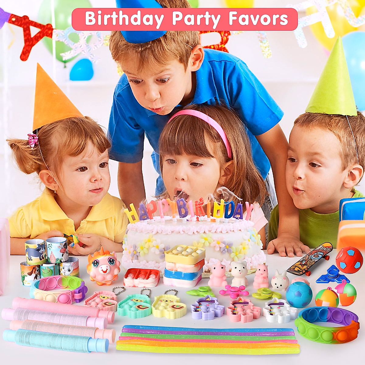55 PCS Party Favors for Kids,Fidget Toys Bulk,Valentines Day Gifts for Kids,Treasure Chest Prizes,Goodies Bag Fillers,Treasure Box Toys Classroom Prizes