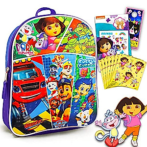 Dora the Explorer and Friends Mini Backpack Toddler Preschool ~ Bundle with 11" Mini Backpack Featuring Dora, Paw Patrol, Bubble Guppies, Blaze, TMNT, with Stickers