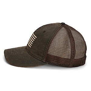 Paramount Outdoors Waxed Cloth American Flag Hat Mesh Back Brown American Flag Baseball Cap Snapback (Brown Wax Cloth)